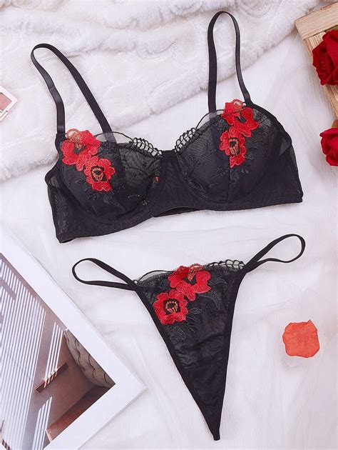 Lace Floral Embroidered Sexy Lingerie Set Shein Uk