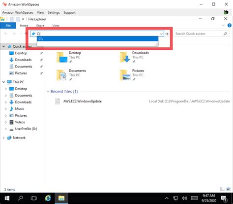 how to access the c drive in amazon workspaces radish logic