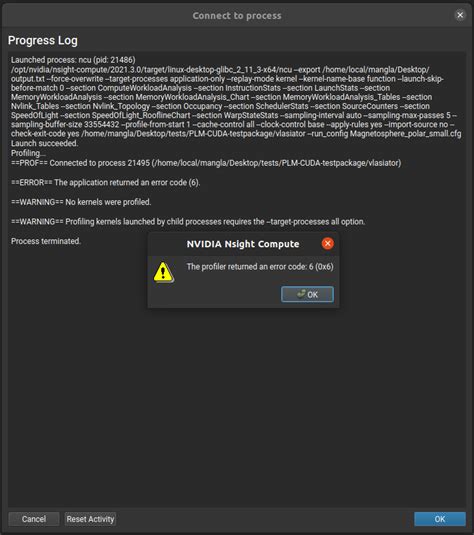 cannot launch nsight compute connection error detected communicating