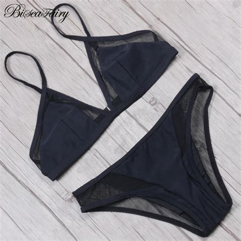 Biseafairy 2019 Sexy Mesh Bikini Sexy Swimwear Push Up Bikini Set Women