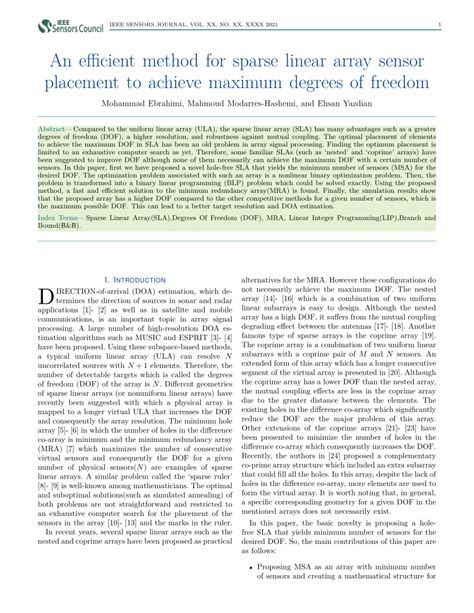 pdf an efficient method for sparse linear array sensor placement to