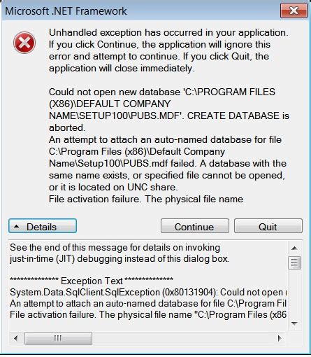 the application cannot make a connection with mdf file