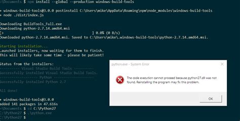 python27 dll was not found after installation · issue 125