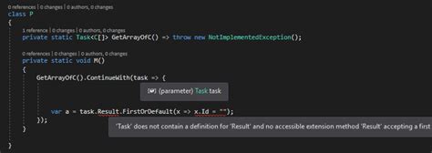 cs1061 task does not contain a definition for result and no