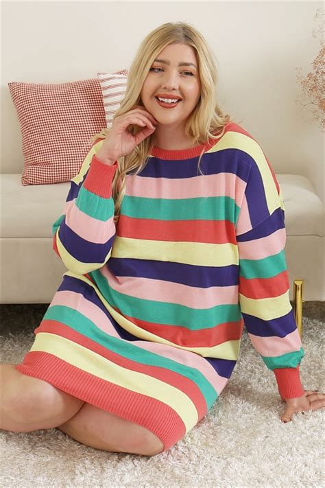 S13 8 1 D12948x Multi Color Plus Size Stripe Long Sleeve Dress 3 3 Now