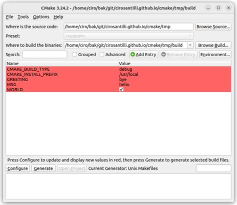 how to list all cmake build options and their default values stack