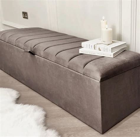 Ottoman Storage Box Engineered Wood Panel Style Luxurious Plush Velvet