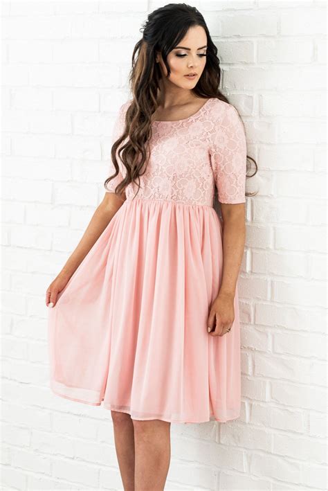 Erica Modest Dress In Blush Pink Lace And Chiffon S Modest Bridesmaid