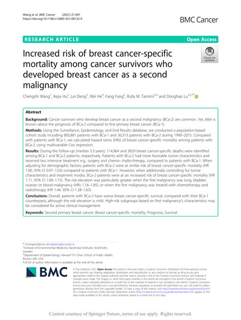 Pdf Increased Risk Of Breast Cancer Specific Mortality Among Cancer