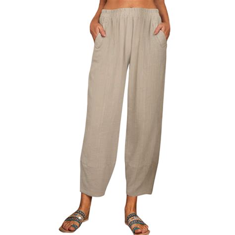 Cotton Linen Womens Pants Long Casual Summer Tapered Pants High