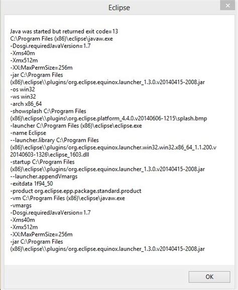java eclipse return exit code 13 stack overflow