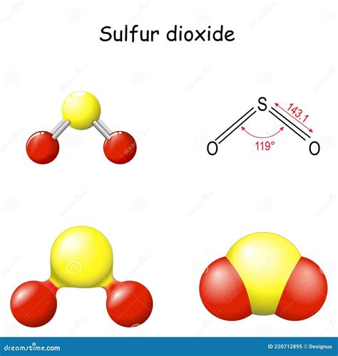 Sulfur Dioxide So2 Molecule Model And Chemical Formula Vector
