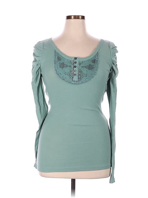 Free People 100 Cotton Solid Teal Long Sleeve Top Size Xl 67 Off