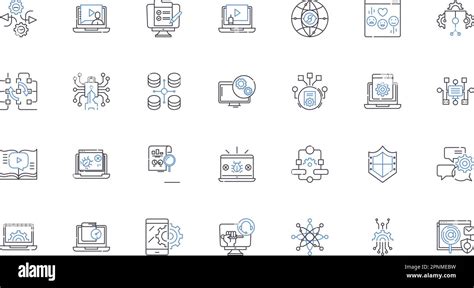 Digital Security Line Icons Collection Encryption Firewall