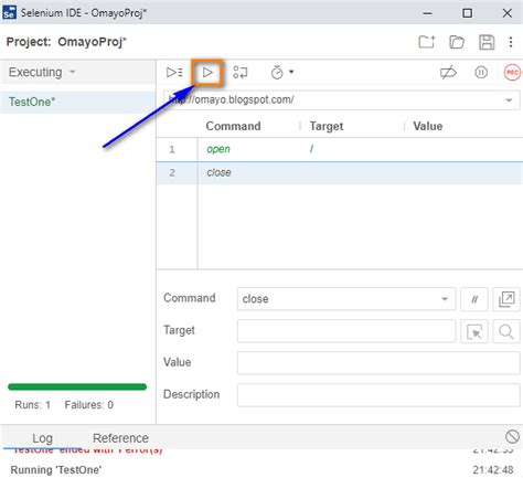 new selenium ide using ‘close command for closing the