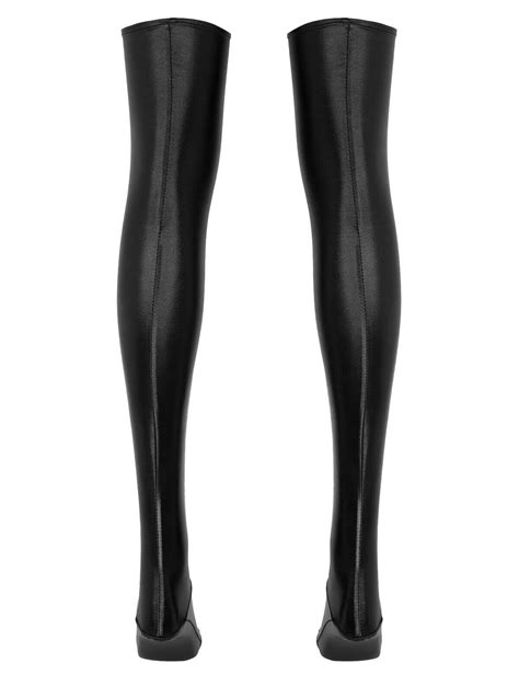 Long Spandex Latex Rubber Stockings Ladies Wet Look Thigh High Stay Up