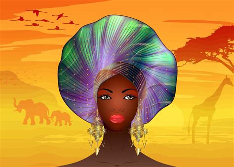African Woman Portrait Nigerian Headtie Ethnic Afro Turban And Gold