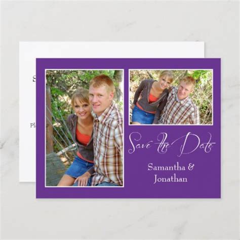 Modern Purple White Photo Collage Save The Date Announcement Postcard