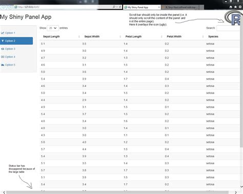 shiny r siny navlistpanel with top and bottom bar that spans the