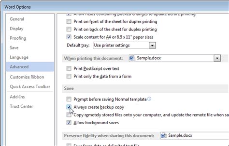 how to automatically create a backup copy of a word document when you