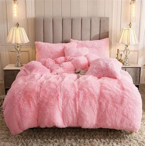 Pink Blanket Set Fluffy Blankets And Accessories Fluffy Duvet Fluffy