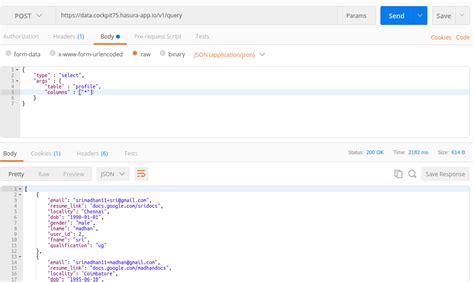 hasura data api postman collection recruiter
