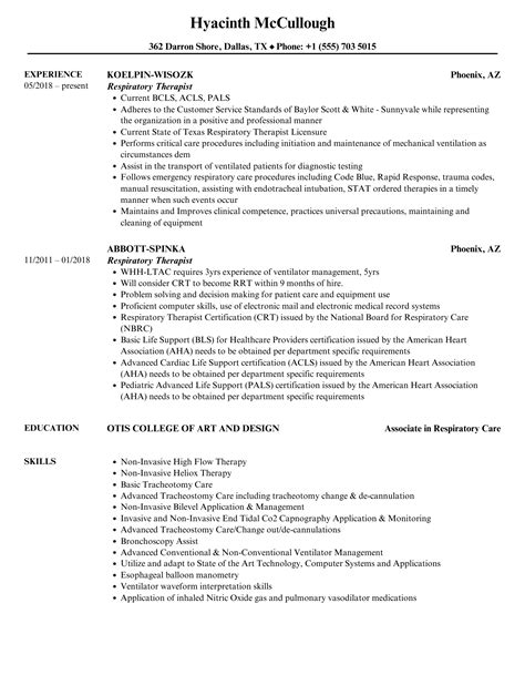 Respiratory Therapist Resume Samples Velvet Jobs