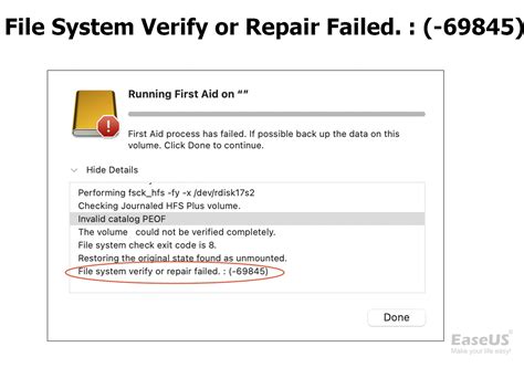 solve file system verify or repair failed 69845 easeus