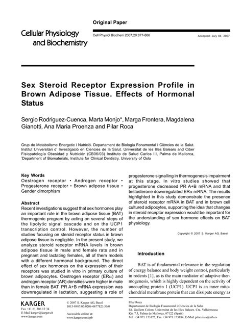 Pdf Sex Steroid Receptor Expression Profile In Brown Adipose Tissue