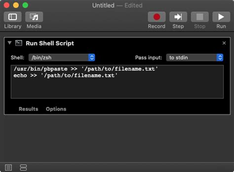 applescript using automator to save text to a specified text file