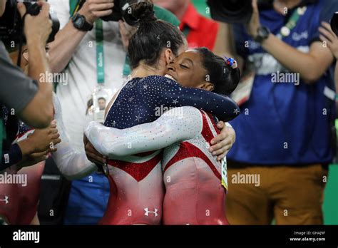 Usas Simone Biles Right Celebrates Gold Following The Womens Team