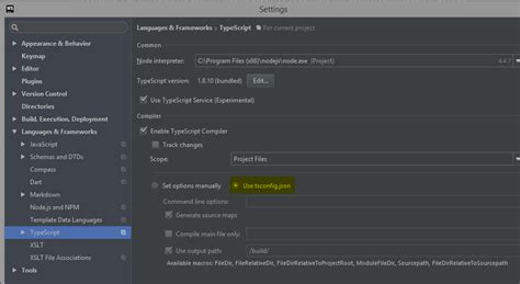 typescript compiler in webstorm see tsconfig json as a