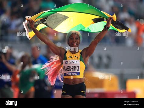 Jamaicas Shelly Ann Fraser Pryce Celebrates The Gold Medal In The 100