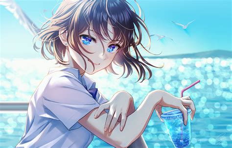 Anime Girl With Short Brown Hair And Blue Eyes
