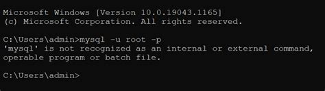 mysql exe is not recognized as an internal or external command วิธี