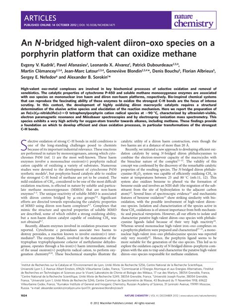 Pdf An N Bridged High Valent Diiron Oxo Species On A Porphyrin