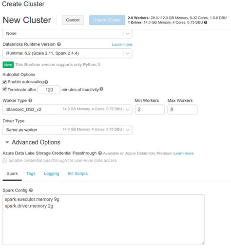 pyspark spark set driver memory config in databricks