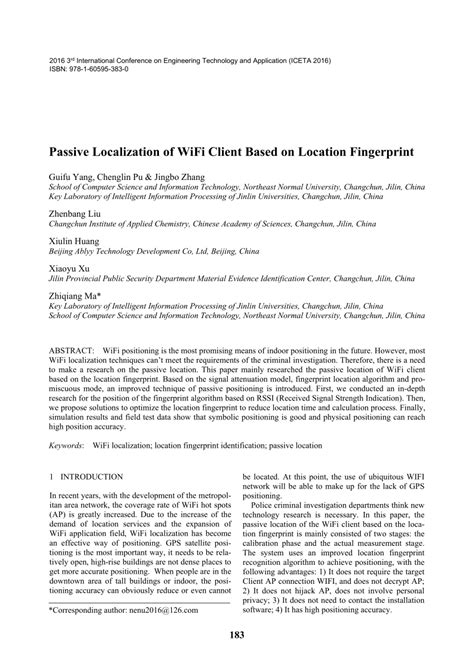 pdf passive localization of wifi client based on location fingerprint