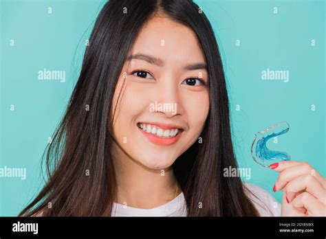 Portrait Young Asian Beautiful Woman Smiling Holding Silicone