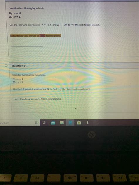 Solved Consider The Following Hypothesis H 17 H 17 Use The