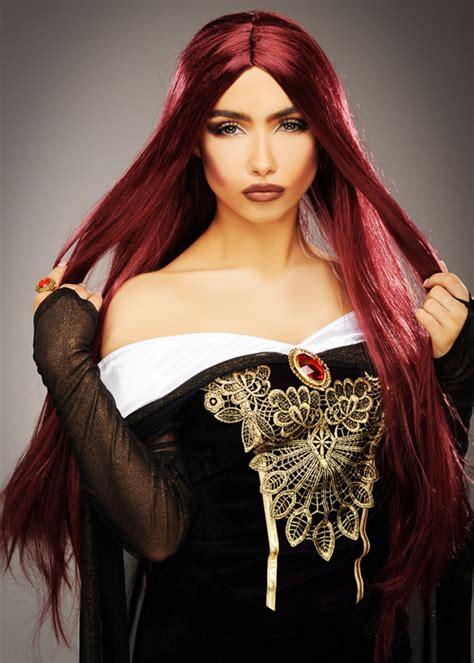 Halloween Gothic Wicked Queen Extra Long Burgundy Wig
