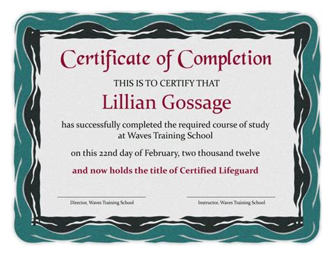 Certificate Of Completion Templates
