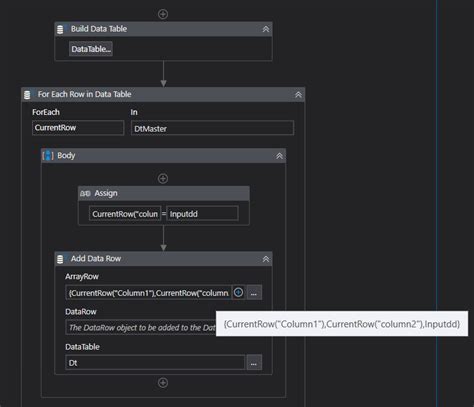 how to write variables into the data table activities uipath