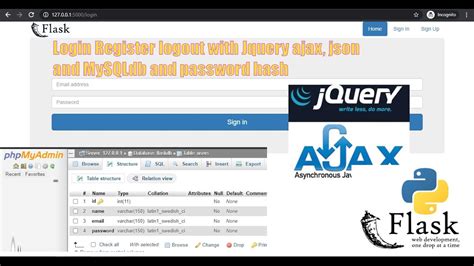 python flask mysqldb login register logout with jquery ajax json and