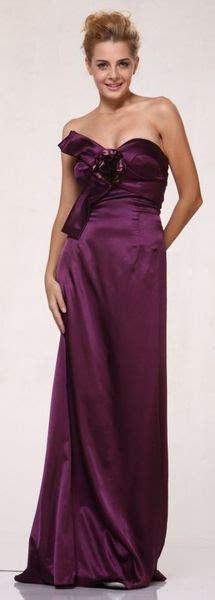 Plus Size Eggplant Dress Full Length Strapless Flower Bodice Satin Gown