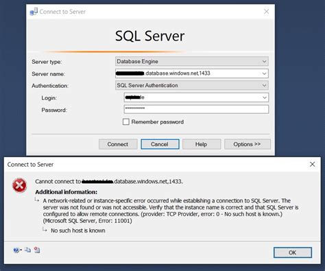 sql server connecting to azure sql db sql authority