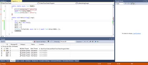 c vs threads tasks are not shown while executing task