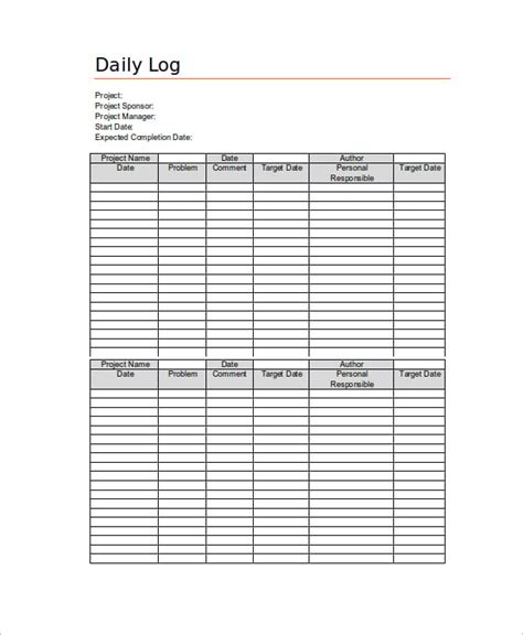 Daily Log Template 09 Free Word Excel Pdf Documents Download