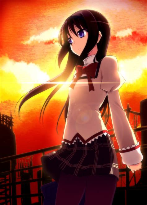 Safebooru Akemi Homura Black Hair Black Legwear From Below Hairband