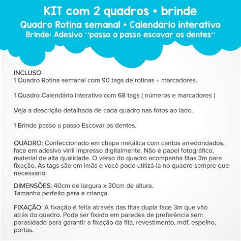 Kit Quadros Educativos Rotina Semanal CalendÁrio Interativo Para